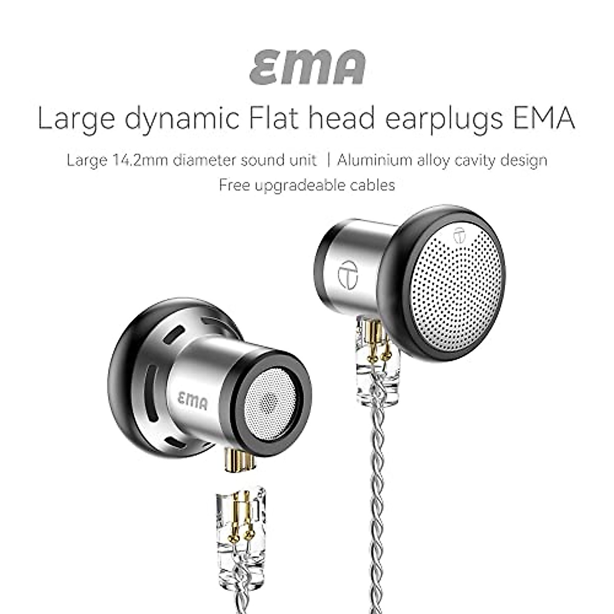 WJLYP TRN EMA Metal Flat-Head Earphone 14.2mm Dynamic Driver in Ear Sports Running Headphone Bass HiFi Music Headset Earbuds with Detachable Upgrade Cable (Without Mic)