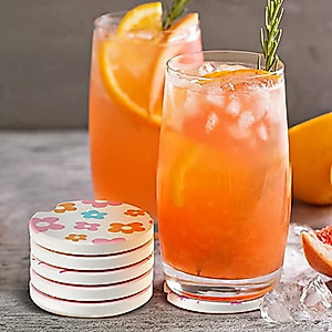 Dingion 6 Pcs Preppy Car Coasters with Finger Notch Aesthetic Cork Base Absorbent Ceramic Coasters Cute Car Drinks Coasters with Anti Slip Cork Base for Auto Accessories