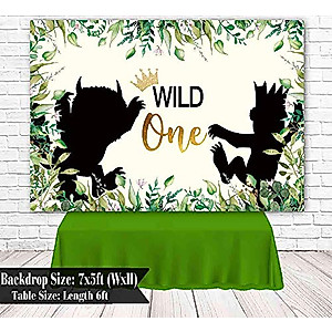 Funnytree 7x5ft Soft Fabric Wild One 1st Birthday Party Backdrop No Wrinkles Durable Animals Themed Photography Background Jungle Baby Boy Photo Booth Banner Decorations