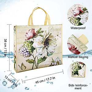 NymphFable 6 Pack Grocery Bags Reusable Butterfly Dragonfly Peony Shopping Bags Washable Foldable Tote Bag 50LBS