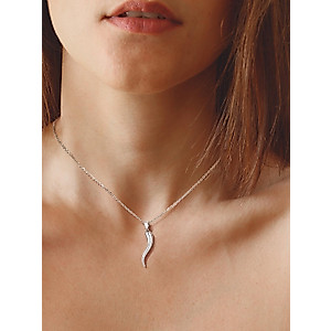 U7 Italian Horn Pendant for Car Sterling Silver Lucky Pepper Pendant Cornicelli Necklace 18 Inch