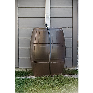 FCMP Outdoor RC4000 50-Gallon Heavy-Duty Outdoor Home Rain Catcher Barrel Water Container with Spigots and Mesh Screen, Brown