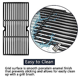 Hongso 19 1/16 x 28 Inch Porcelain Coated Cast Iron Grill Grates Grids Replacement Parts for Brinkmann 810-1750-S, 810-1751-S, 810-3752-F, 810-6570-F, 810-3551-0, Gas Grill Models, Set of 3 (PCB006)