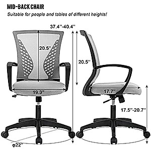 Ergonomic Adjustable Office Chair Desk Chair Mesh Computer Chair Swivel Mesh Chair Mid Back with Lumbar Support&Armrests,Executive Task Chair Rolling Swivel Chair for Work Gaming Home(Grey)