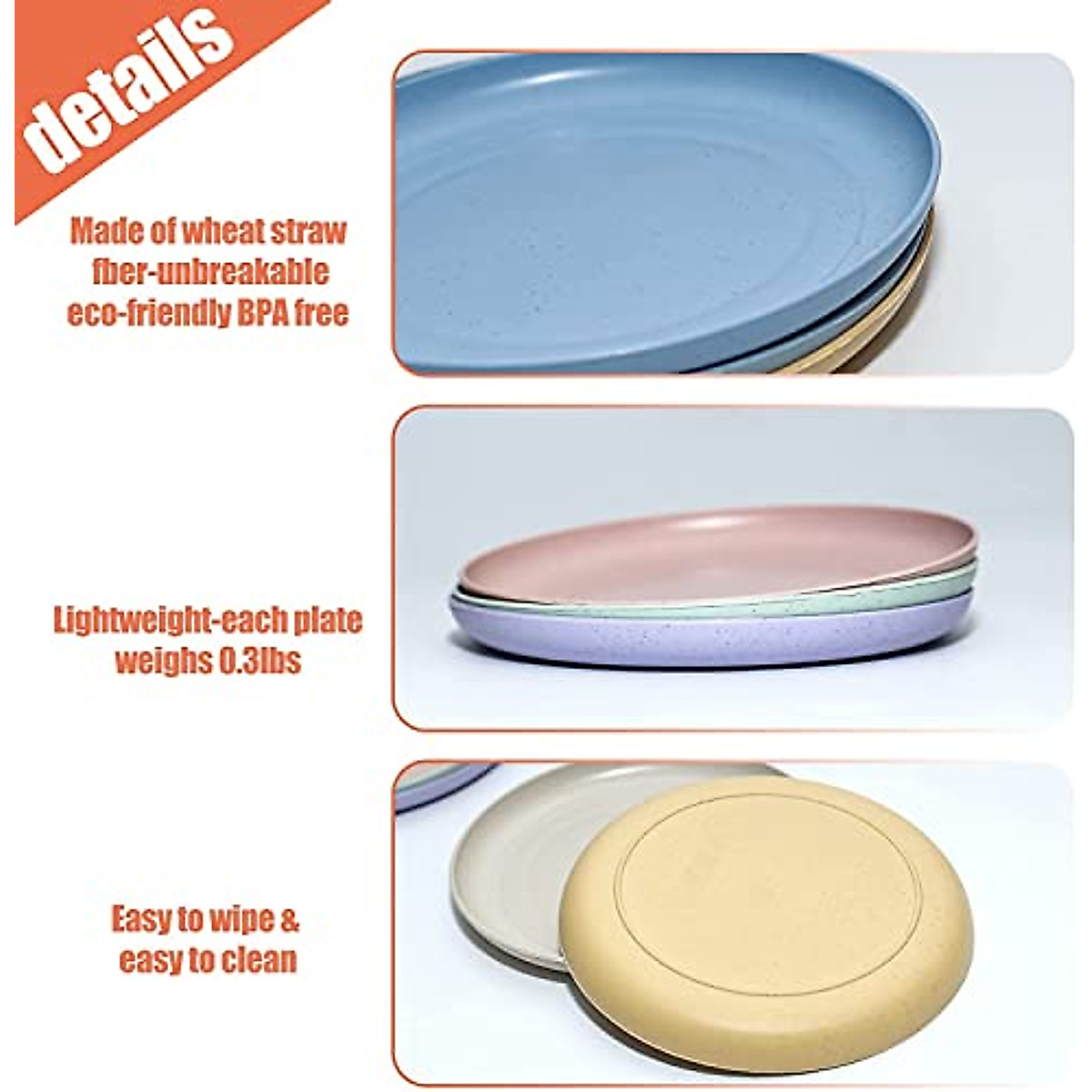 SHECIPIN 12 PACK 6 Inches Lightweight Mini Wheat Straw Plates,Reusable Plate Set Dishwasher & Microwave Safe,Unbreakable Deep Dinner Plates, Plastic Plates Reusable,They are easy to clean BPA free