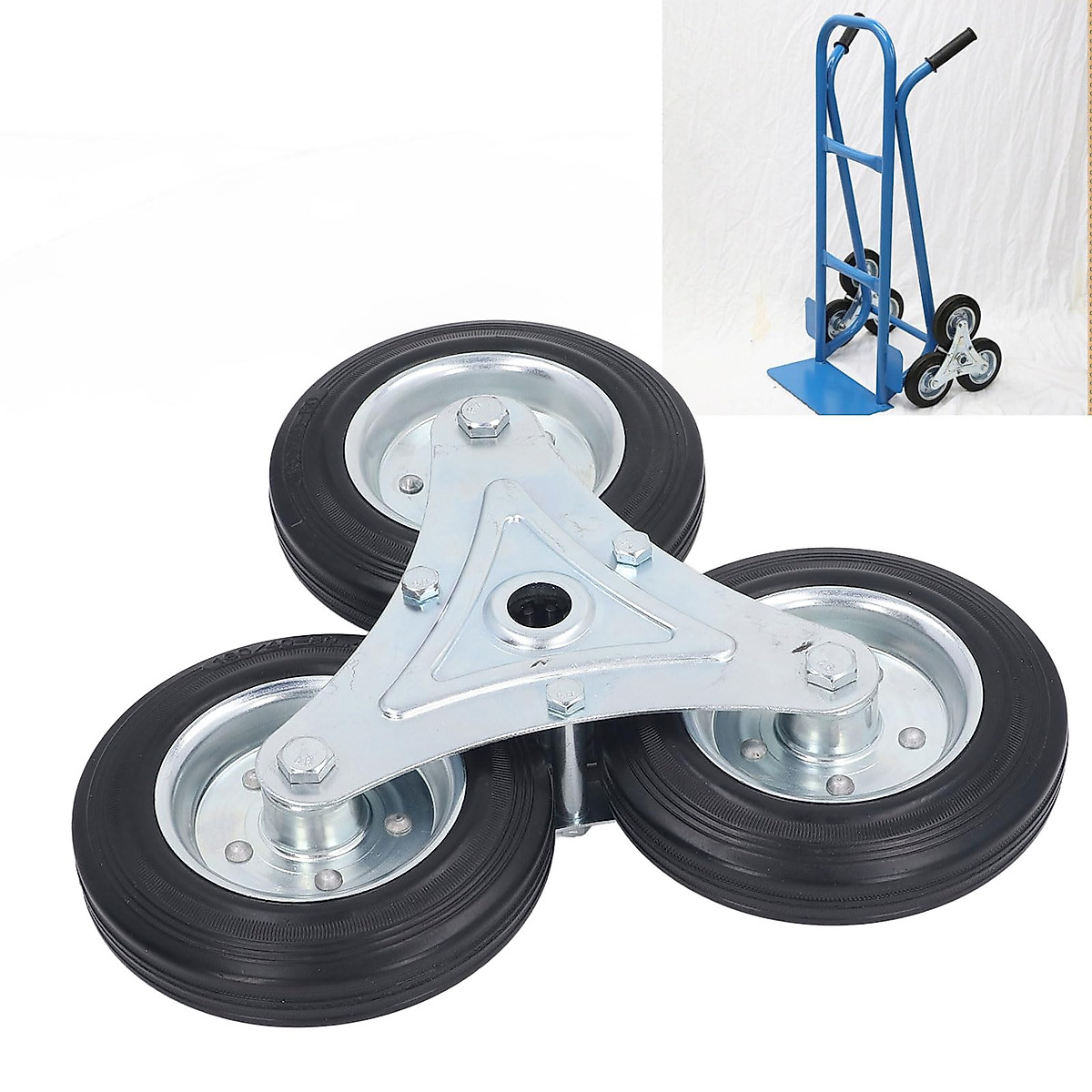 Stair Climbing Wheel, 6 Inch 300LBS Load Capacity, Heavy Duty Triangular Wheel for Stairs, Non Slip Solid Rubber Replacement Wheel, Galvanized Iron Hub, for Shopping Carts