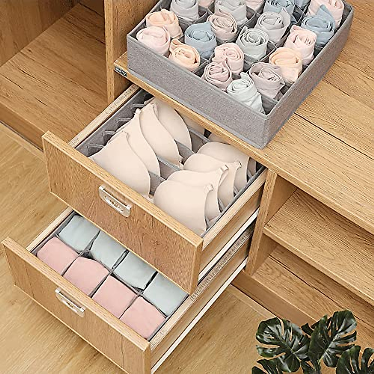 Kaxich Bra Underwear Drawer Organisers, Collapsible Closet Dividers Wardrobe Storage Organiser Foldable Underwear Organizer for Socks, Neck Ties, Scarves, and Handkerchiefs, Set of 4