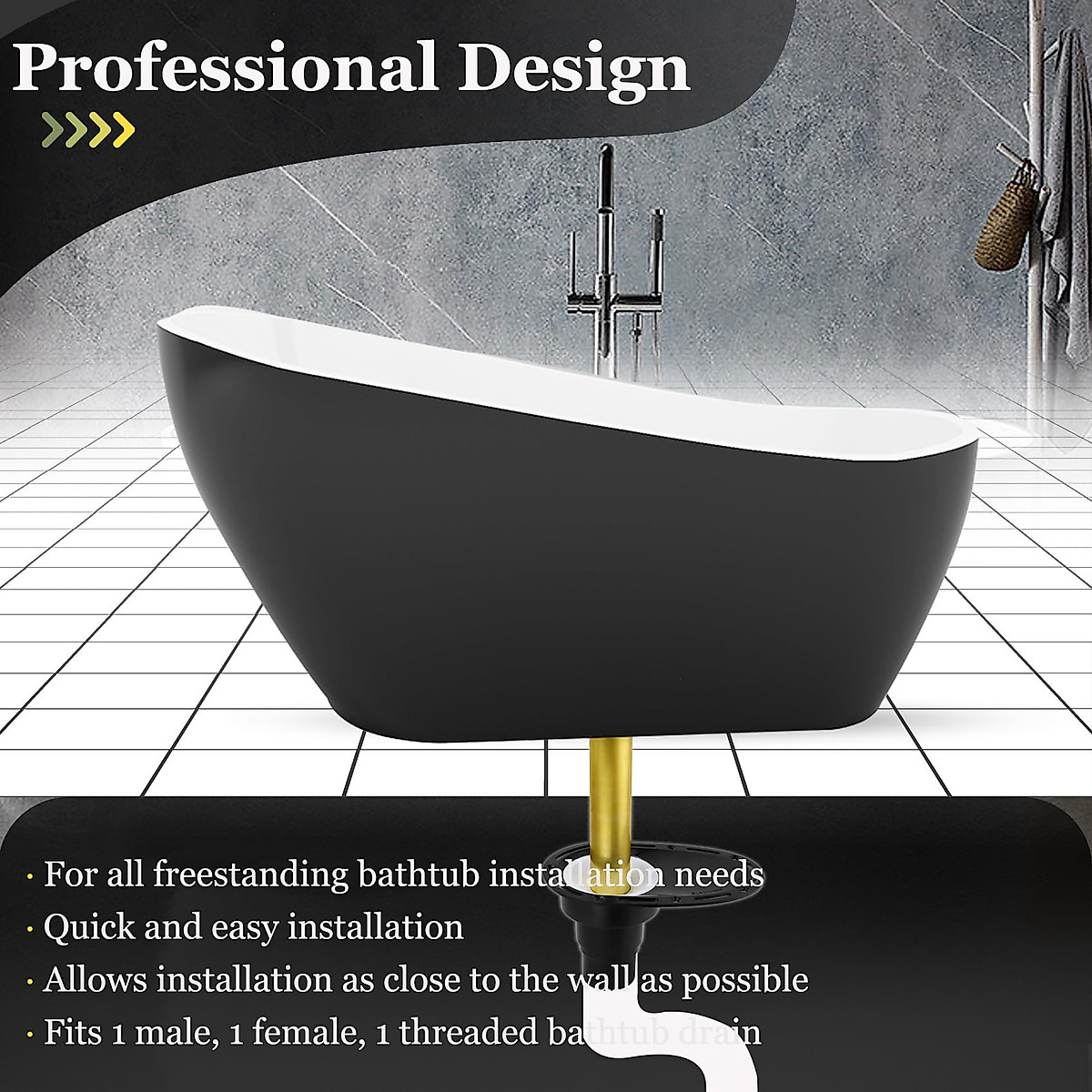 Dooeant Freestanding Bathtub Drain Rough-in Kit, Freestanding Tub Drain Kit for Freestanding Bathtu, with ABS Pipe and Brass Pipe, with CUPC Certification