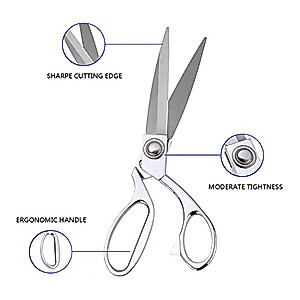 Wild & Bold Scissors All Purpose 8"Silver Fabric Sewing Scissors Professional Scissors Heavy Duty with Ultra Sharp Stainless Steel Blade Shears Left Handed Scissors For Office Craft Scissors(Silver)