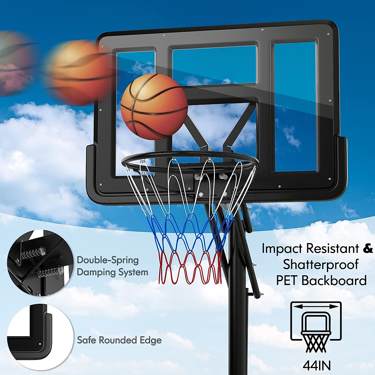 Giantex Portable Basketball Hoop Outdoor - 8-10Ft Height Adjustable Basketball Stand System for Youth Adult Kids with 44" Backboard, 2 Wheels, Fillable Base, Indoor Outdoor Basketball Goal