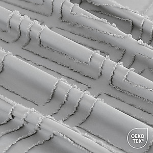 JELLYMONI Light Grey Duvet Cover Queen Size - 3 PCS Microfiber Tufted Duvet Cover Set, Boho Textured Duvet Cover Jacquard Rhombus Geometric Pattern Duvet Cover with Corner Ties & Zipper Closure