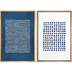 SIGNWIN Framed Canvas Print Wall Art Set Navy Blue White Geometric Dot Collage Abstract Shape Illustration Modern Art Decorative Nordic Multicolor for Living Room, Bedroom, Office - 16"x24"x2 Natural