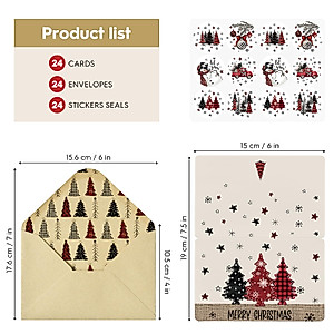 Artoid Mode 24 Pack Merry Christmas Thank You Cards Star Xmas Tree Greeting Cards Gift With Envelope Sticker Blank Note Cards for Birthday Wedding Baby Shower Bridal Shower, 4 x 6 Inch