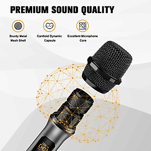 VeGue Wireless Microphone, UHF Cordless Dual Handheld Dynamic Mic Set with Rechargeable Receiver, for Karaoke Party, Voice Amplifier, PA System, Singing Machine, Church, Wedding, Meeting, 200ft (WM-2)