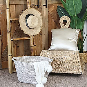 Sea Team Oval Cotton Rope Woven Storage Basket with Handles, Diaper Caddy, Nursery Nappies Organizer, Baby Shower Basket for Kid's Room, 14.2 x 9 x 11.4 Inches (Medium Size, Mottled Brown)