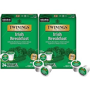 Twinings Irish Breakfast Tea K-Cup Pods for Keurig, Caffeinated Black Tea, Robust, Strong, Bold Flavour, 24 Count (Pack of 2)