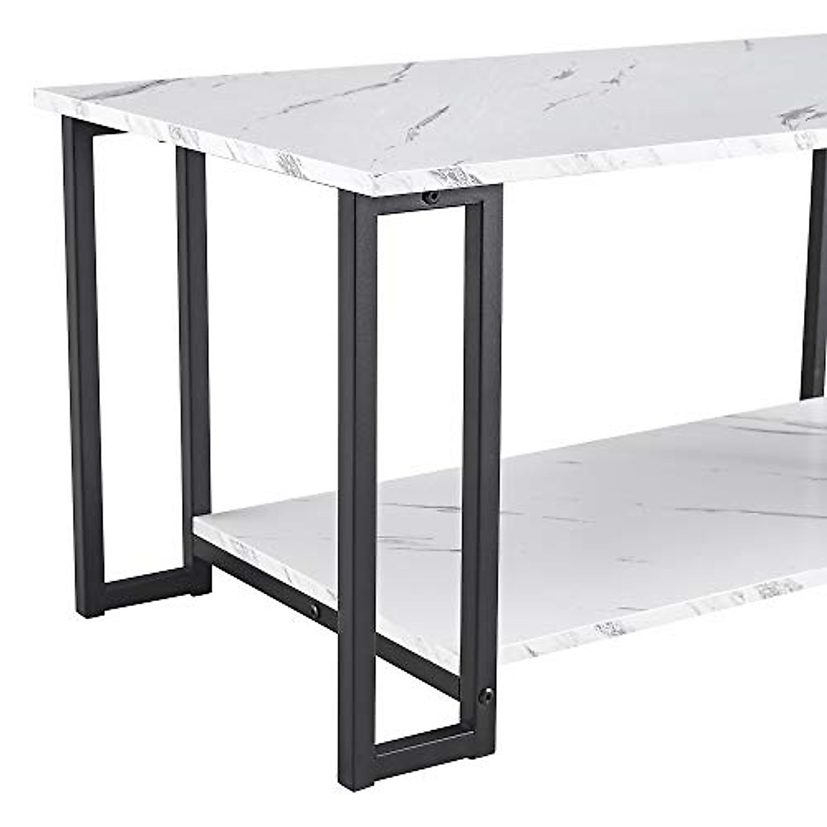 Pygzyx Living Room Table，Modern Minimalist Design Coffee Table with Marble Textured Table top and Metal Frame for Living Room Restaurant Coffee Shop (White+Black)