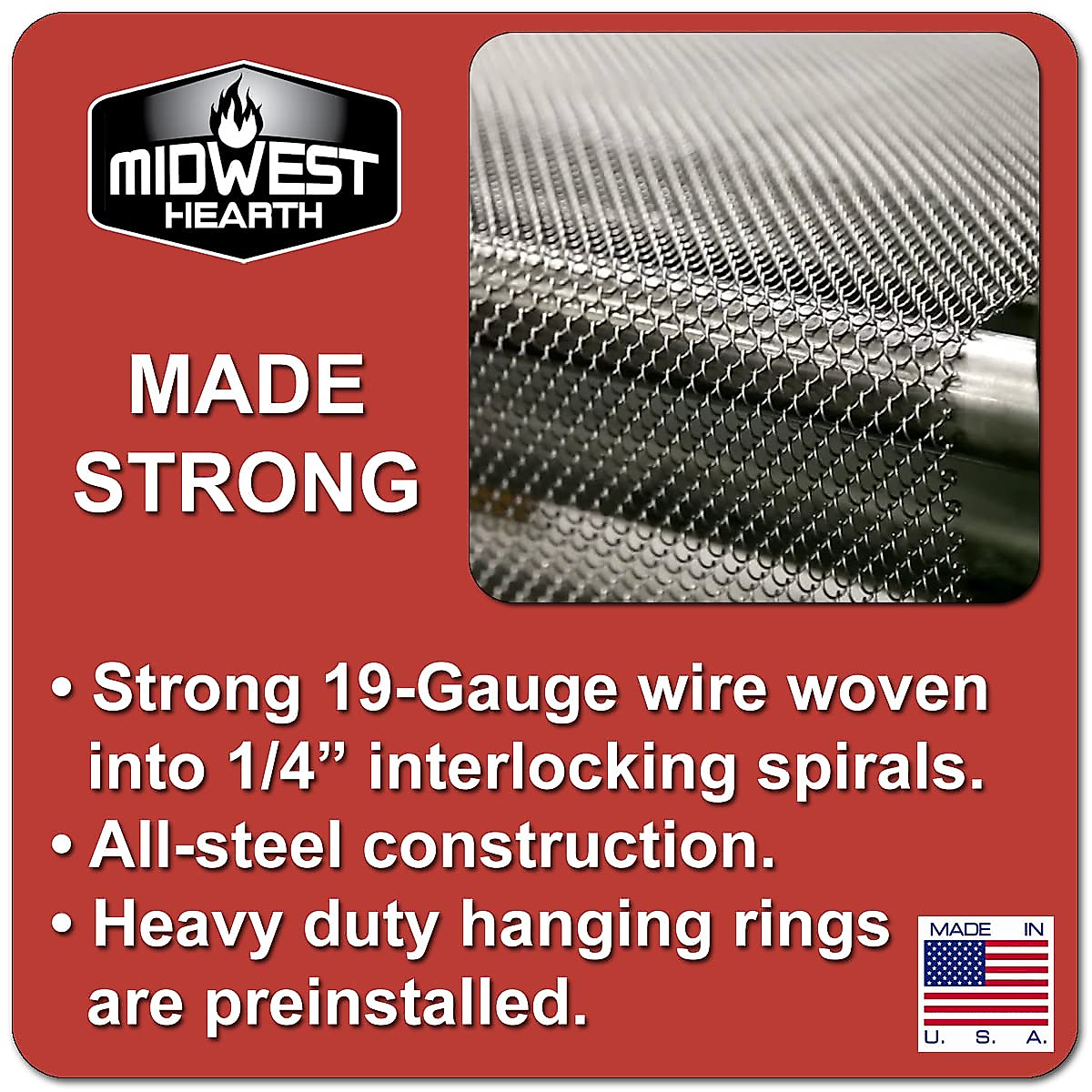 Midwest Hearth Fireplace Screen Mesh Curtain 22" High (Made in USA) Two 24" Wide Panels (Black)