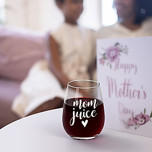 Futtumy Mom Gift, Mom Juice Because Mommin Ain’t Easy Stemless Wine Glass Set, Mothers Day Gift Birthday Gift Christmas Gift for Mom Mother Mom to be New Mom Mama, 15 Oz