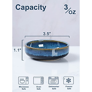 Tacuhy 3 Oz Ceramic Soy Sauce Dish Small Pinch Seasoning Sushi Dip Bowl 3.5 Inch Mini Side Dishes Tomato Sauce Cups Condiment Dipping Bowls, Set of 4, Blue