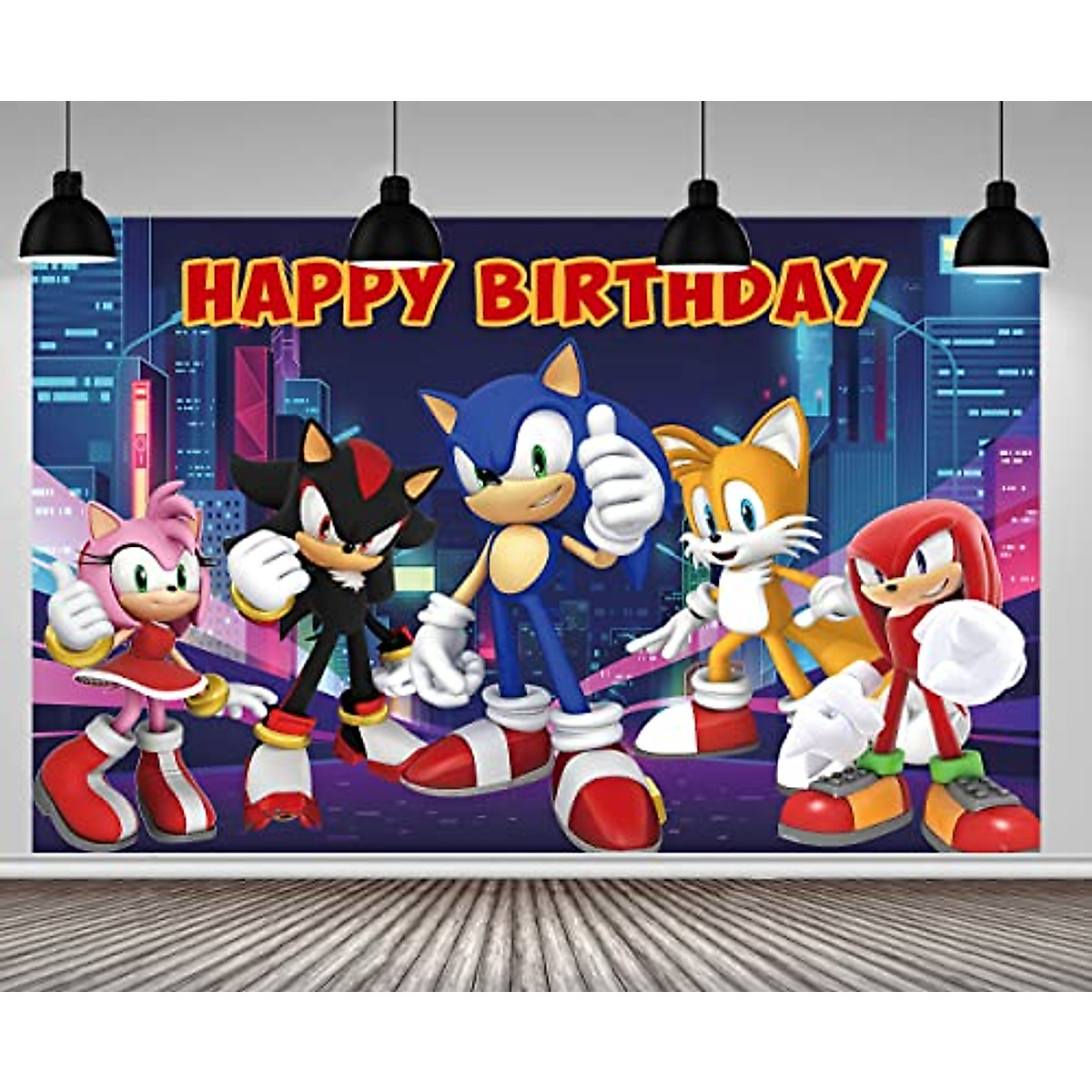 TXUE Cartoon Sonic Hedgehog Backdrop Tall Building City Night View Background Children Boy Birthday Party Baby Shower Photo Booth Studio Props Decorations (5x3FT(Width 150cm x Height 90cm))