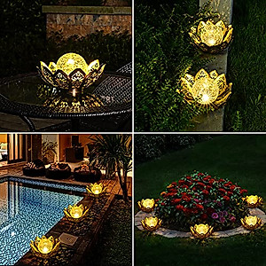 GIGALUMI Solar Lights Outdoor Garden Decor, Adjustable Metal Petal Lotus Flower Lights Crackle Globe Glass Lantern Outdoor Table Decor Waterproof for Patio, Lawn, Pathway, Pond, Christmas Gift