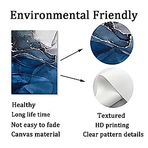 Abstract Grey White Navy Blue Large Wall Painting Canvas Wall Art Blue Marble Picture for Bedroom Wall Decor Modern Abstract Picture Canvas Artwork White and Blue Flower Art 16x24inchx3pcs No Frame