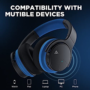 E7 Active Noise Cancelling Headphones, Over-Ear Bluetooth Headphones, Wireless Headphones with Built-in Microphones, Clear Calls, Comfortable Ear Cups, 20H Playtime for Travel, Work (Black&Blue)
