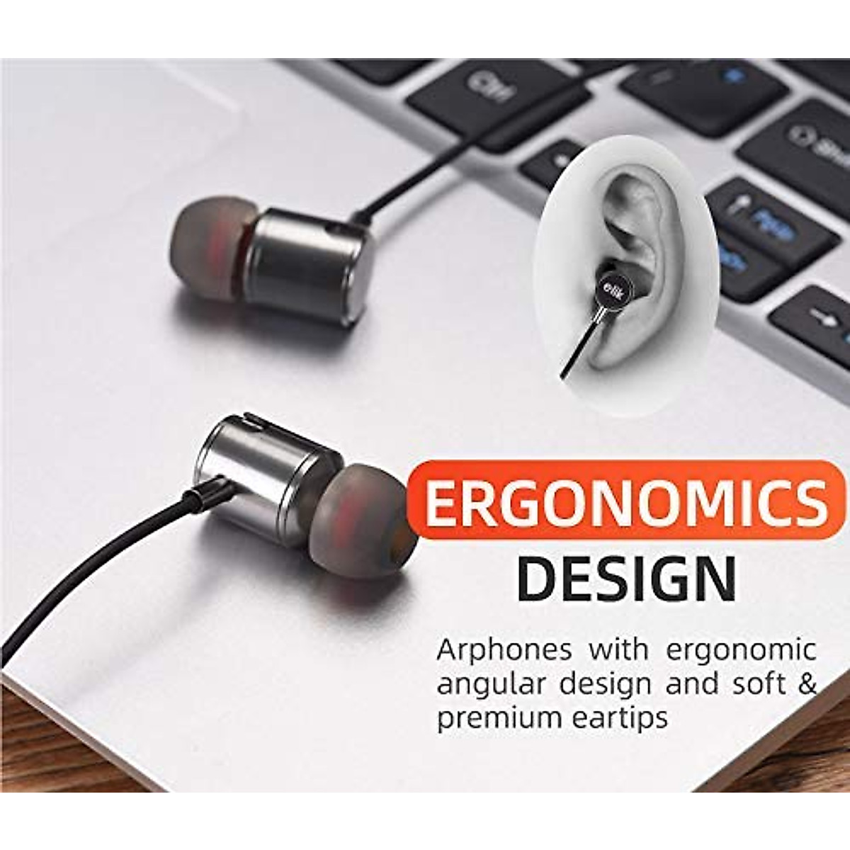 ELIK Earbud Headphone Wired Earphones with Microphone and Call Controller Dynamic Crystal Clear Sound, Ergonomic Comfort-Fit Compatible with iPhone, Android Pixel Samsung Phones