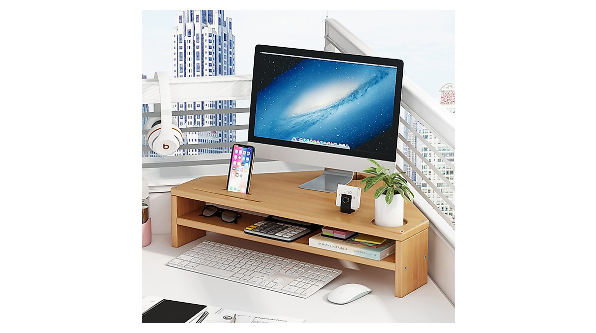 ROYUMI Triangle Screen Riser for Corner Workstation, Computer Monitor ...