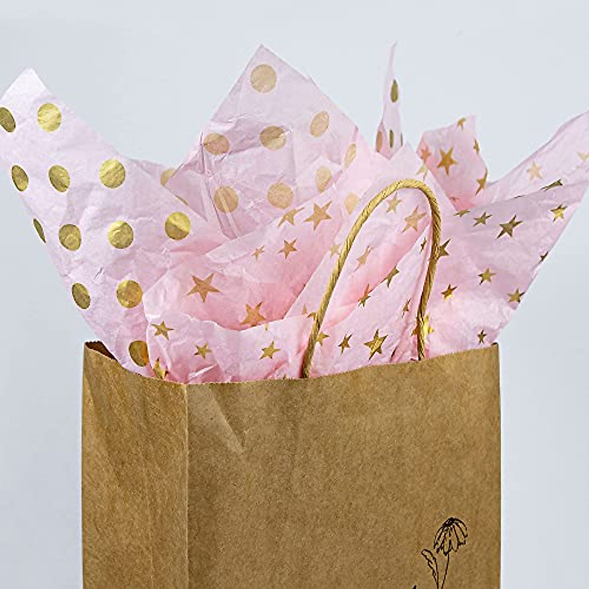MR FIVE Pink Gold Star Tissue Paper Bulk,20" x 28",Pink Tissue Paper for Gift Bags,Gift Wrapping Paper for DIY and Crafts,Wrapping Paper for Birthday,Holiday,Weddings,30 Sheets