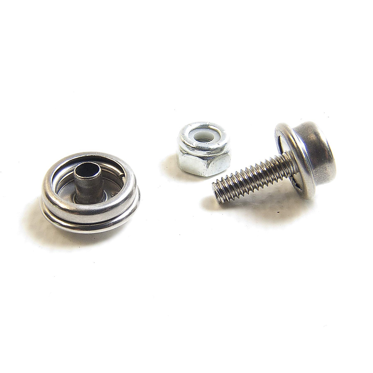 Snap Cap & Socket, Stainless Steel w/ 1/2" Inch #8 Machine Screw Stud Select The Quantity You Need & Lock Nut (25 of Each Piece)