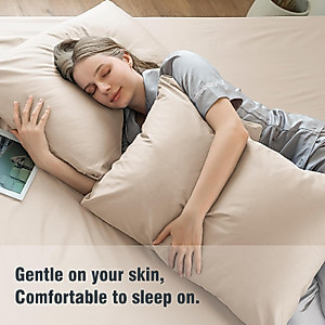 DOWNCOOL Queen Sheet Set - 100% Cotton Sheets Queen Size Set, 400 Thread Count Sateen, 16" Deep Pocket Queen Sheets, Silky Soft & Breathable Queen Bed Sheets, 4-Piece Hotel Luxury Beige Sheets Set