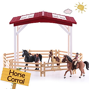 iPlay, iLearn Kids Farm Animal Barn House Toy, Girl Horse Stable Figurine Fence Playset, Country World Farmhouses, Barnyard Chicken Coop Rabbit Puppy Figure, Birthday Gift Age 3 4 5 7 8 6-12 Boy Child