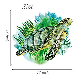 ROFARSO Lifelike Lovely Cute Green Sea Turtle Animal 3D Vinyl Bathroom Wall Stickers Removable Wall Decals Art Decorations Decor for Nursery Baby Bedroom Playroom Living Room Murals