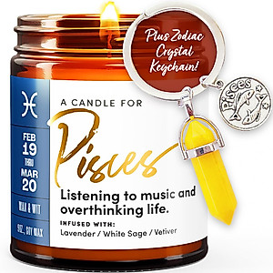 WAX & WIT Pisces Gifts for Women, Zodiac Gifts for Women, Astrology Gifts for Women, Zodiac Candles, Pisces Candle, March Birthday Gifts, February Birthday Gifts for Women, Astrology Candle - 9oz