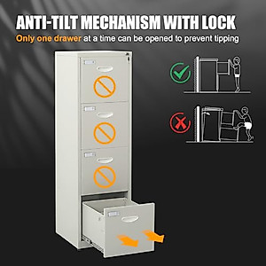 4 Drawer File Cabinet Vertical Filing Cabinets with Lock Metal File Cabinets Office Home Letter Size Steel Vertical File Cabinet for A4 Letter/Legal Size W15.7”x D18”x H53” Beige Assembly Required