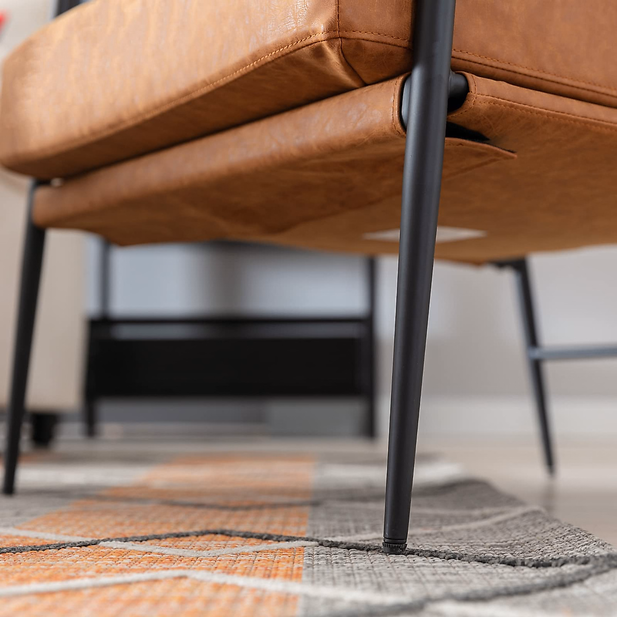 Ya-Home Mid-Century Accent Chair, Soft Armchair PU Leather Lounge Chair with Black Metal Legs, Upholstered Leisure Chair for Living Room Bedroom Reception Room, 1PC, Brown