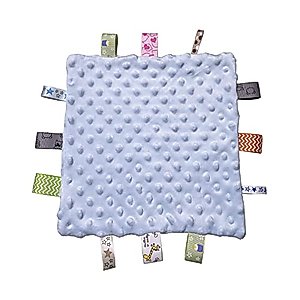 Baby Tags Security Blanket -Baby Soothing Plush Blanket with Colorful Tags,Square Sensory Toys ,10 x 10 inches, for 3-12 Months Babies(Blue)