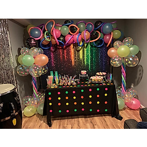 Let's Glow Party Backdrop 7x5FT Colorful Glitter Rainbow Neon Photography Background Music Dance Prom Adult Party Decoration Kids Birthday Supplies Photo Booth Props (84x60 inch)