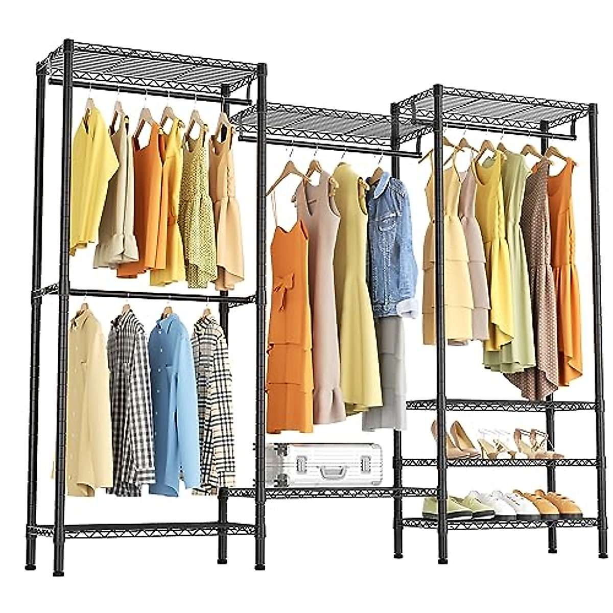 Golpart Freestanding Garment Rack Portable Closet Clothes Racks for Hanging Clothes, Heavy Duty Metal Adjustable Clothing Rack with 4 Hanging Rod & 8 Shelve, Stand Wardrobe Closet, Max Load 800LBS