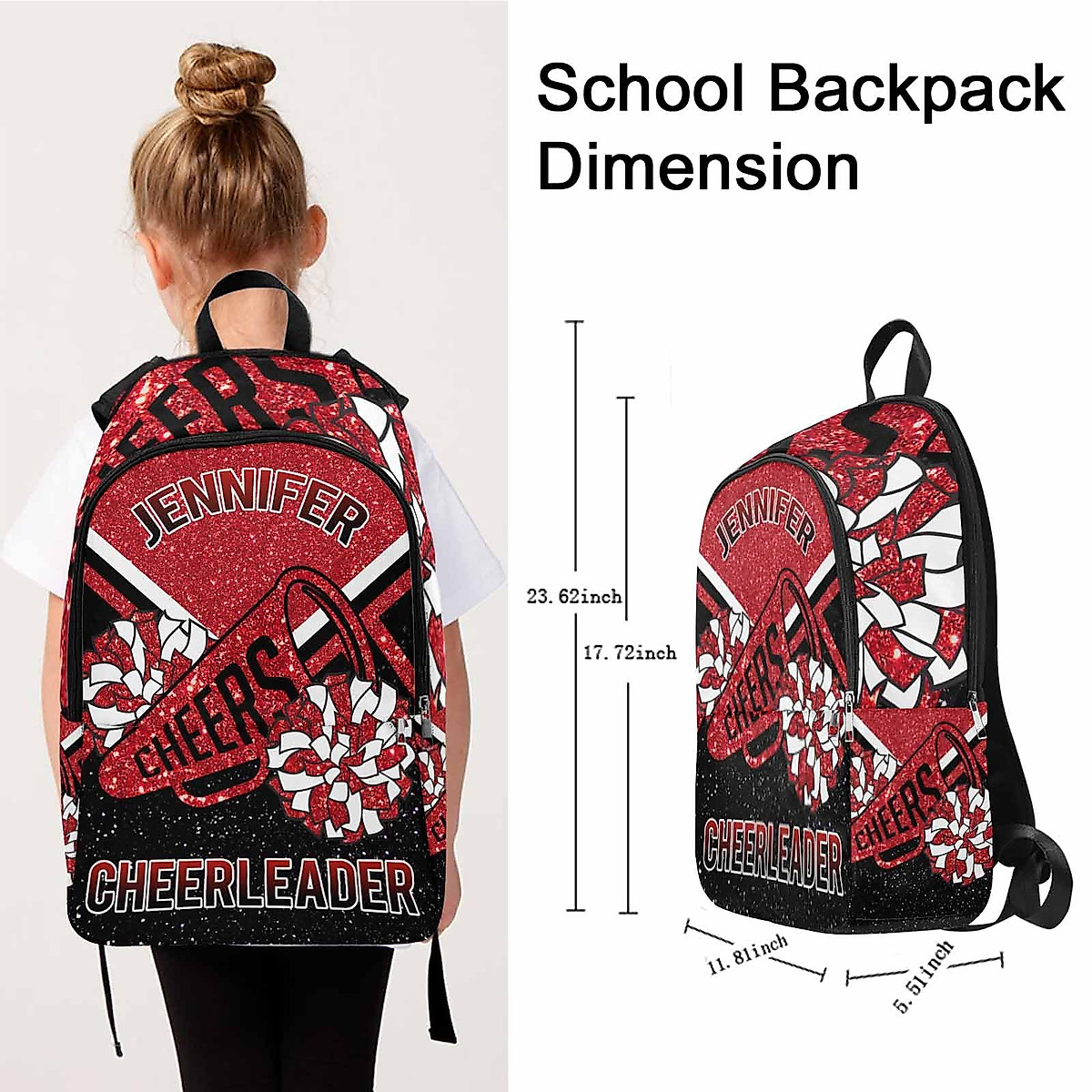 MyPupSocks Personalized Waterproof Elementary Backpack Personalized School Bags Cheerleaders for Teens with Name Text Customize School Bag Backpack