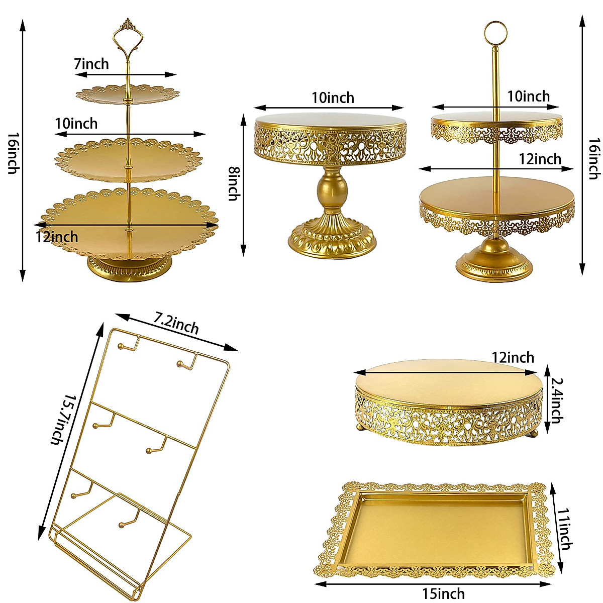 Gold Cake Stand Set-7 Pcs Gold Cupcake Stand-Gold Dessert Table Display Set Table Decoration Display Tower Plate for Baby Shower, Wedding, Birthday Party, Chrismas Celebration