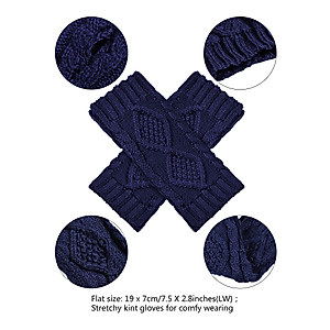 SATINIOR 4 Pairs Women Warm Knit Winter Fingerless Gloves Thumbhole Arm Warmers Mittens (Black, Navy Blue, Khaki, Wine Red)