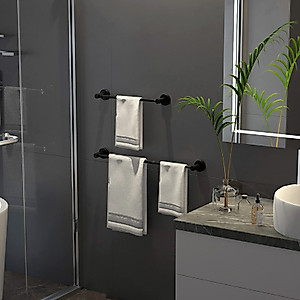 2 Pack Adjustable 16 to 27.6 Inch Single Towel Bar, iMomwee Oil Rubbed Black Finished SUS304 Stainless Steel Bathroom Towel Rod, Wall Mount Towel Rail with S Hooks for Kitchen Washroom (1" Diameter)