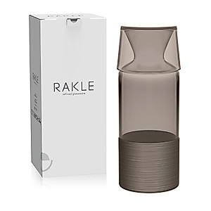 Rakle Bedside Water Carafe – 23.6oz Water Carafe and Glass – Black Colored Glass Water Pitcher for Nightstand, Bedroom, Bathroom – Glass Water Carafe/Mouthwash Container for Water, Lemonade, Juice