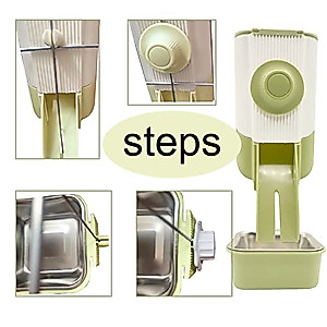 MUYG Rabbit Hanging Automatic Feeder Pets Food Bowl for Cages Pet Cage Gravity Feeder Bunny Removable​ Food Dispense for Small Animals Puppies Chinchilla (Green)