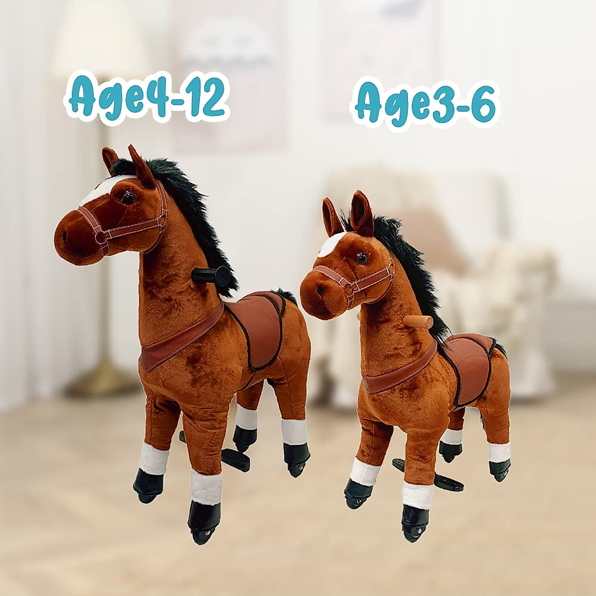 Ride-On Horse,Toy Horse,Riding Horse,No Battery,No Electricity,Mechanical Pony Brown,Ride On Real Walking Horse for Children 4 to 12 Years Old or Up to 165.34 Pounds-187.39 Pounds,Large,Brown (Brown)