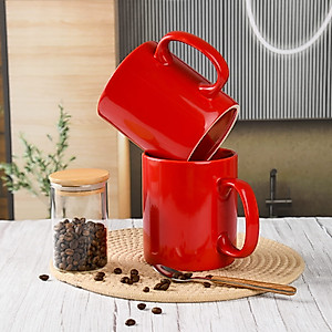BYCNZB 30oz Super Large Ceramic Coffee Mugs Large Handles Set of 2 (Red)