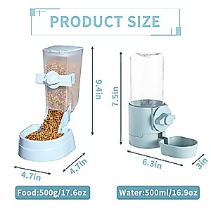 BNOSDM Rabbit Automatic Food Feeder and Water Dispenser Bunny Gravity Feeding Station Waterer Set Hanging Self-Dispensing Feeder for Ferret,Guinea Pigs Chinchillas Kitten (Blue)